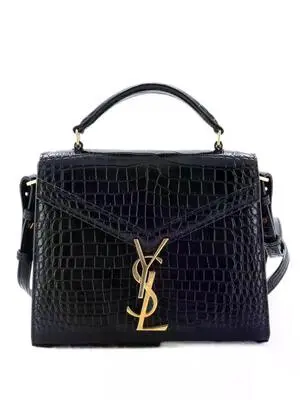Saint Laurent Cassandra Top Handle Bag Crocodile Embossed Leather Mini Shoulder Bag - Black