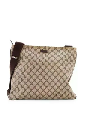 Gucci Zip Top Messenger Bag Gg Coated Canvas Large Crossbody Bag - Brown