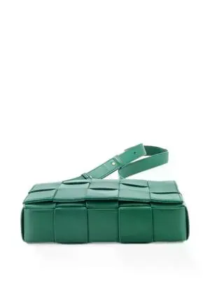 Bottega Veneta Cassette Maxi Intrecciato Leather Crossbody Bag - Green