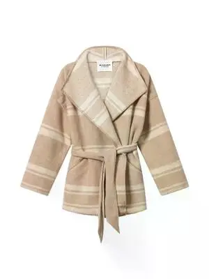 MARANT ETOILE Brea Horizontal-stripe Belted Coat - Neutrals