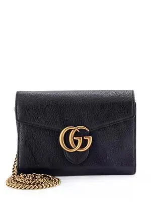 Gucci Gg Marmont Chain Wallet Leather Mini Clutch Bag - Black