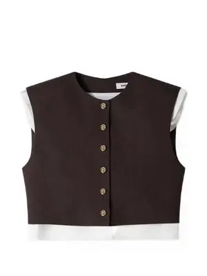 Sandro Cropped Layered-detail Top - Brown