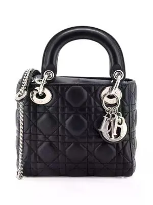 Dior Lady Chain Bag Cannage Quilt Lambskin Mini Satchel - Black