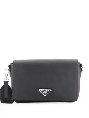 Prada Flap Messenger Bag Saffiano Leather Crossbody Bag - Black