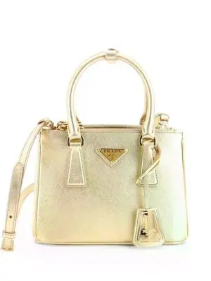 Prada Galleria Double Zip Tote Saffiano Leather Mini Crossbody Bag - Gold