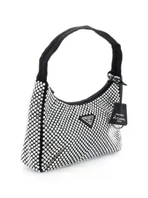 Prada Re-edition 2000 Crystal Embellished Satin Mini Hobo Bag