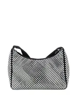 Prada Re-edition 2000 Crystal Embellished Satin Mini Hobo Bag - Black