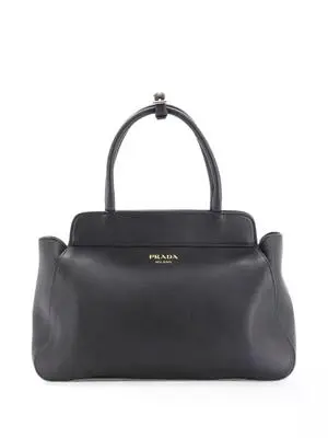 Prada Frame Soft Grain Leather Medium Tote Bag - Black