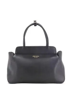 Prada Soft Grain Leather Medium Tote Bag - Black
