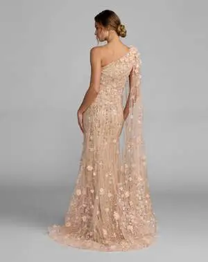 MAC DUGGAL COLLECTION Embellished One Shoulder Gown With Cape Sleeve