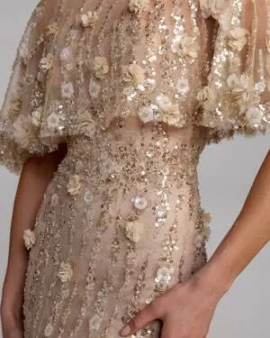 MAC DUGGAL COLLECTION Embellished Cape Sleeve Mermaid Gown