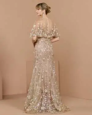 MAC DUGGAL COLLECTION Embellished Cape Sleeve Mermaid Gown