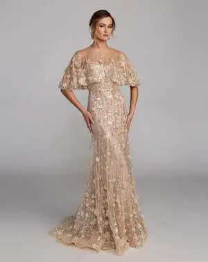 MAC DUGGAL COLLECTION Embellished Cape Sleeve Mermaid Gown