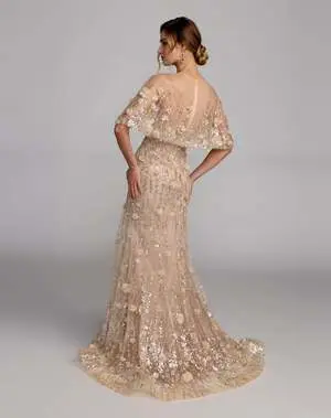 MAC DUGGAL COLLECTION Embellished Cape Sleeve Mermaid Gown
