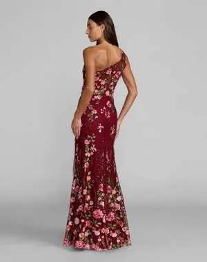 Mac Duggal Petite One Shoulder Floral Embroide Gown