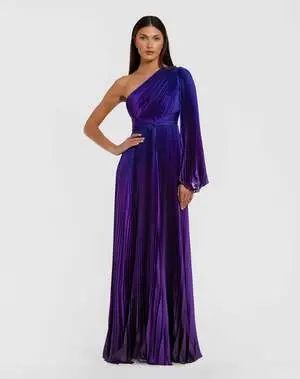 Mac Duggal Pleated Charmeuse One Shoulder Ombre Gown - Purple