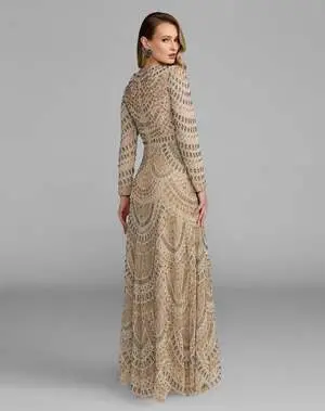 MAC DUGGAL COLLECTION Long Sleeve Hand Beaded A-line Gown