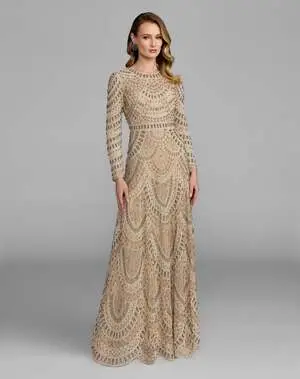 MAC DUGGAL COLLECTION Long Sleeve Hand Beaded A-line Gown