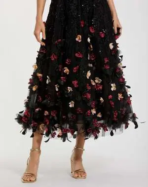 MAC DUGGAL COLLECTION Petite Sleeveless Embellished Midi Dress With 3d Flowers