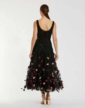 MAC DUGGAL COLLECTION Petite Sleeveless Embellished Midi Dress With 3d Flowers