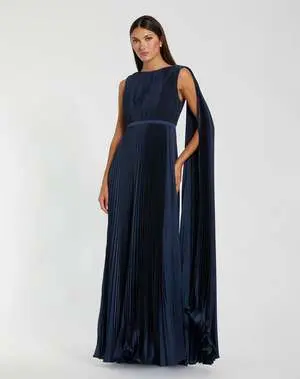 Mac Duggal Pleated Cape Back Gown