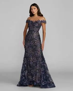 Mac Duggal Embellished Lace Trumpet Gown