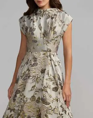 Mac Duggal Floral Brocade Cap Sleeve Ball Gown