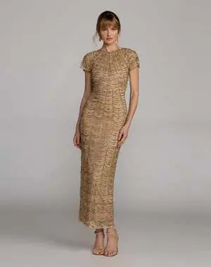 MAC DUGGAL COLLECTION Beaded Cap Sleeve Column Gown