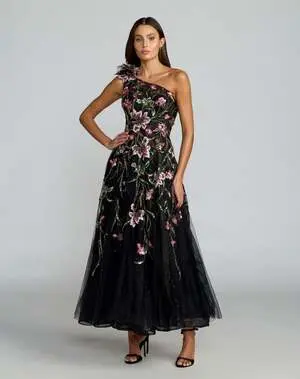 Mac Duggal Embroidered Floral One-shoulder Maxi Dress
