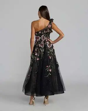 Mac Duggal Embroidered Floral One-shoulder Maxi Dress