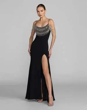 Mac Duggal Beaded Jersey Scoop Back Gown With Slit