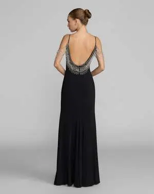 Mac Duggal Beaded Jersey Scoop Back Gown With Slit
