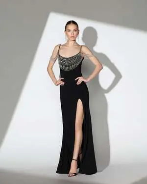 Mac Duggal Beaded Jersey Scoop Back Gown With Slit