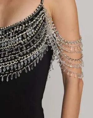 Mac Duggal Beaded Jersey Scoop Back Gown With Slit
