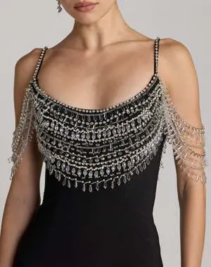 Mac Duggal Beaded Jersey Scoop Back Gown With Slit