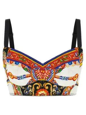 Dolce & Gabbana Carretto' Print Sweetheart Neckline Crop Top - Multicolor