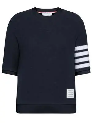 Thom Browne Textured Cotton Piqué 4-bar T-shirt - Blue