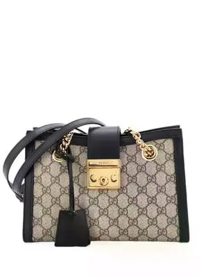 Gucci Padlock Chain Tote Gg Coated Canvas With Leather Small Shoulder Bag - Black
