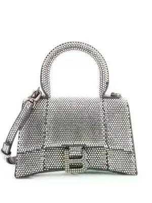 Balenciaga Hourglass Top Handle Bag Suede With Crystals Xs Crossbody Bag - Silver