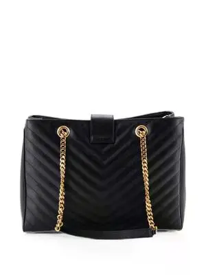 Saint Laurent Classic Monogram Shopper Matelasse Chevron Leather Large Tote Bag - Black