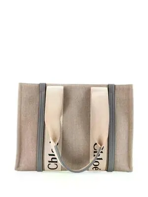 Chloé Woody Canvas With Leather Medium Tote Bag - Blue