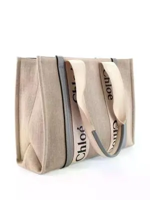 Chloé Woody Canvas With Leather Medium Tote Bag