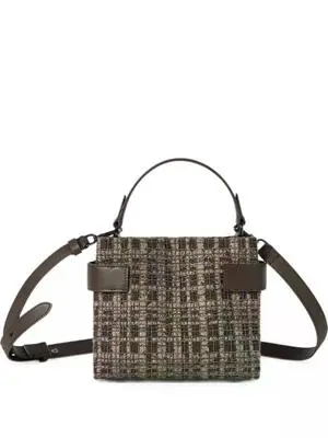 Brunello Cucinelli Suede Top-handle Bag With Precious Check Embroidery