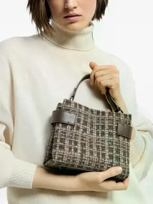 Brunello Cucinelli Suede Top-handle Bag With Precious Check Embroidery