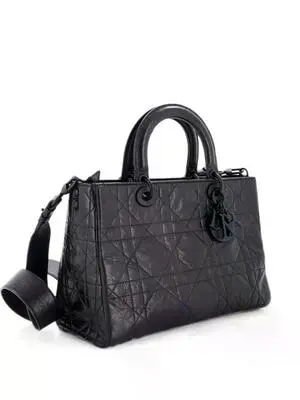 Dior Ultra Matte Lady D-sire Bag Macrocannage Crinkled Calfskin Medium Tote Bag - Black