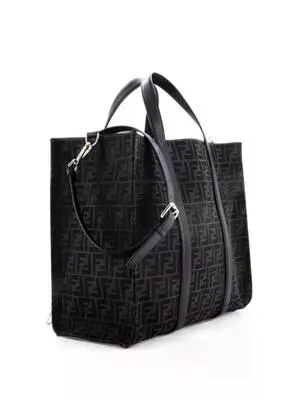 Fendi Convertible Open Zucca Jacquard Fabric And Leather Large Tote Bag - Black