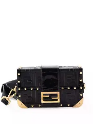 Fendi Baguette Trunk Bag Zucca Embossed Leather Mini Crossbody Bag - Black
