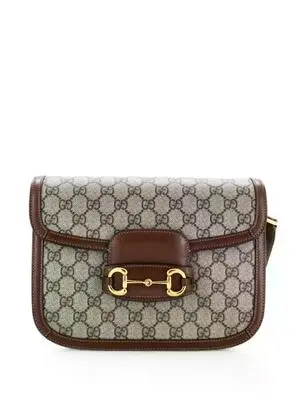 Gucci Horsebit 1955 Shoulder Bag Gg Coated Canvas With Leather Small Crossbody Bag - Brown