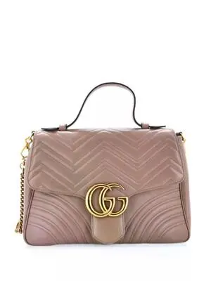Gucci Gg Marmont Top Handle Flap Bag Matelasse Leather Medium Satchel - Neutrals