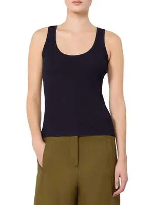 Max Mara Fitted Ribbed Viscose Crepe Top - Black